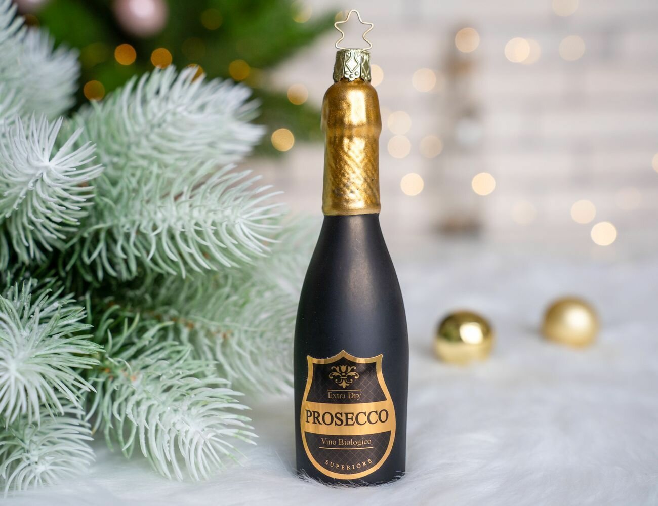 Ёлочная игрушка бутылочка просекко, стекло, 14 см, Inge Glas 10182S022