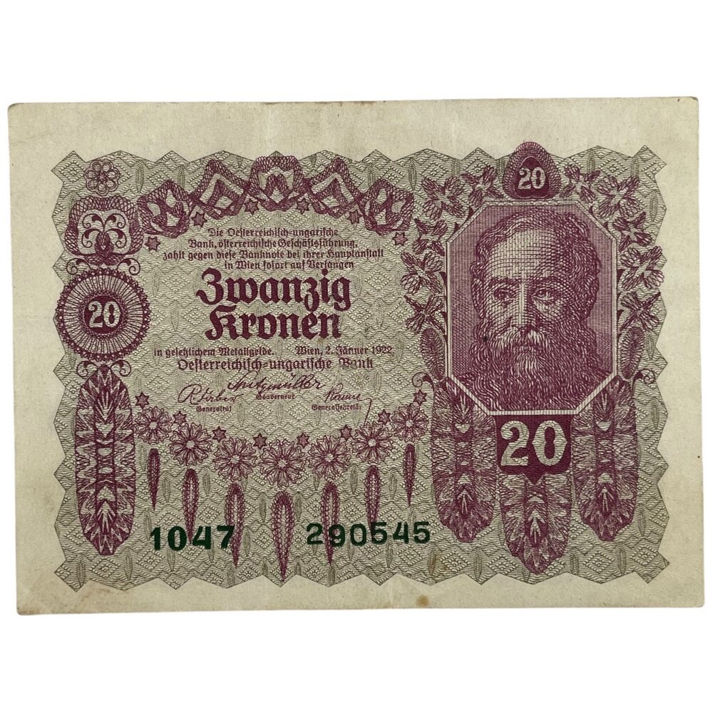Австрия 20 крон 1922 г. (Серия 1047)