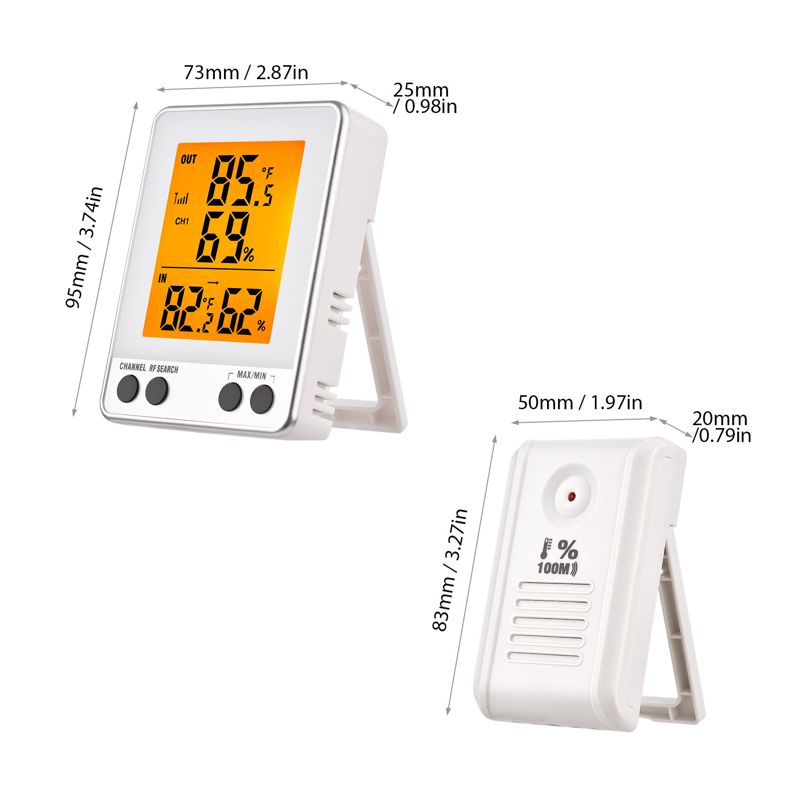 Беспроводной термогигрометр CJ5566RFTH-1, оранжевая подсветка, 100м, белый (без батареек)