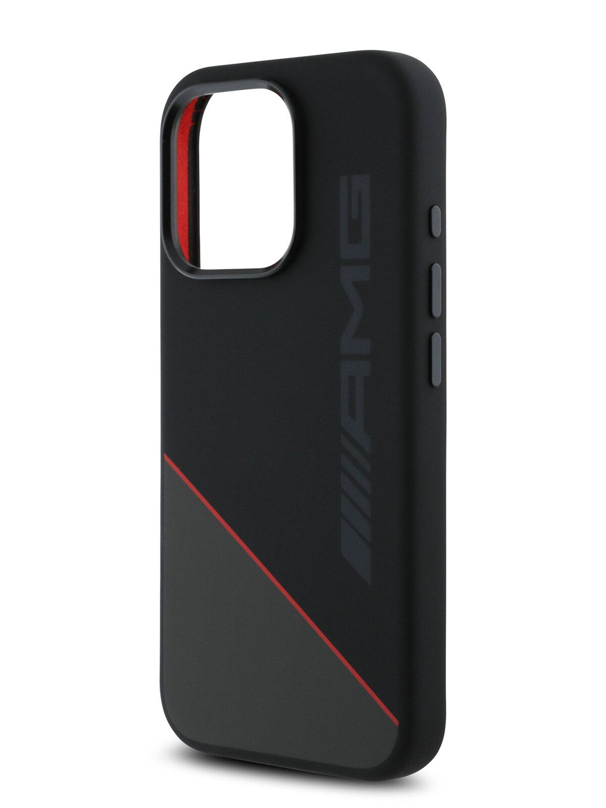 AMG для iPhone 16 Pro чехол Liquid silicone Two tones Red line Hard Black (MagSafe)
