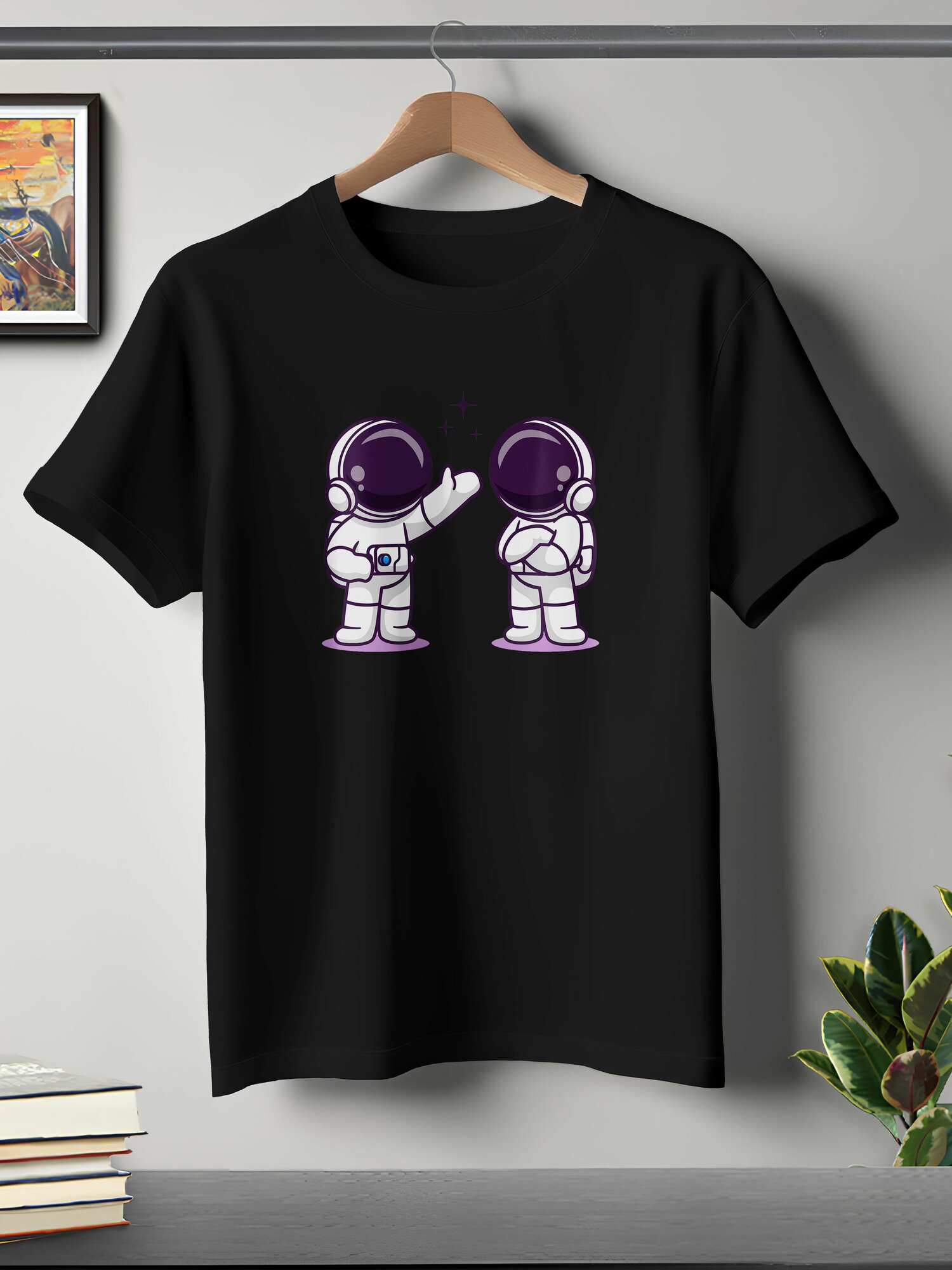 Футболка ONEQ унисекс 50-52 (XL) размер с принтом Космонавт, черная