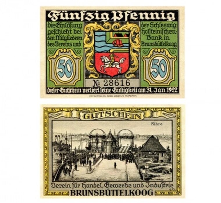 Нотгельд 50 пфеннигов 1922 Германия, Брунсбюттельког, сувенирная копия, банкноты и купюры редкие коллекционные