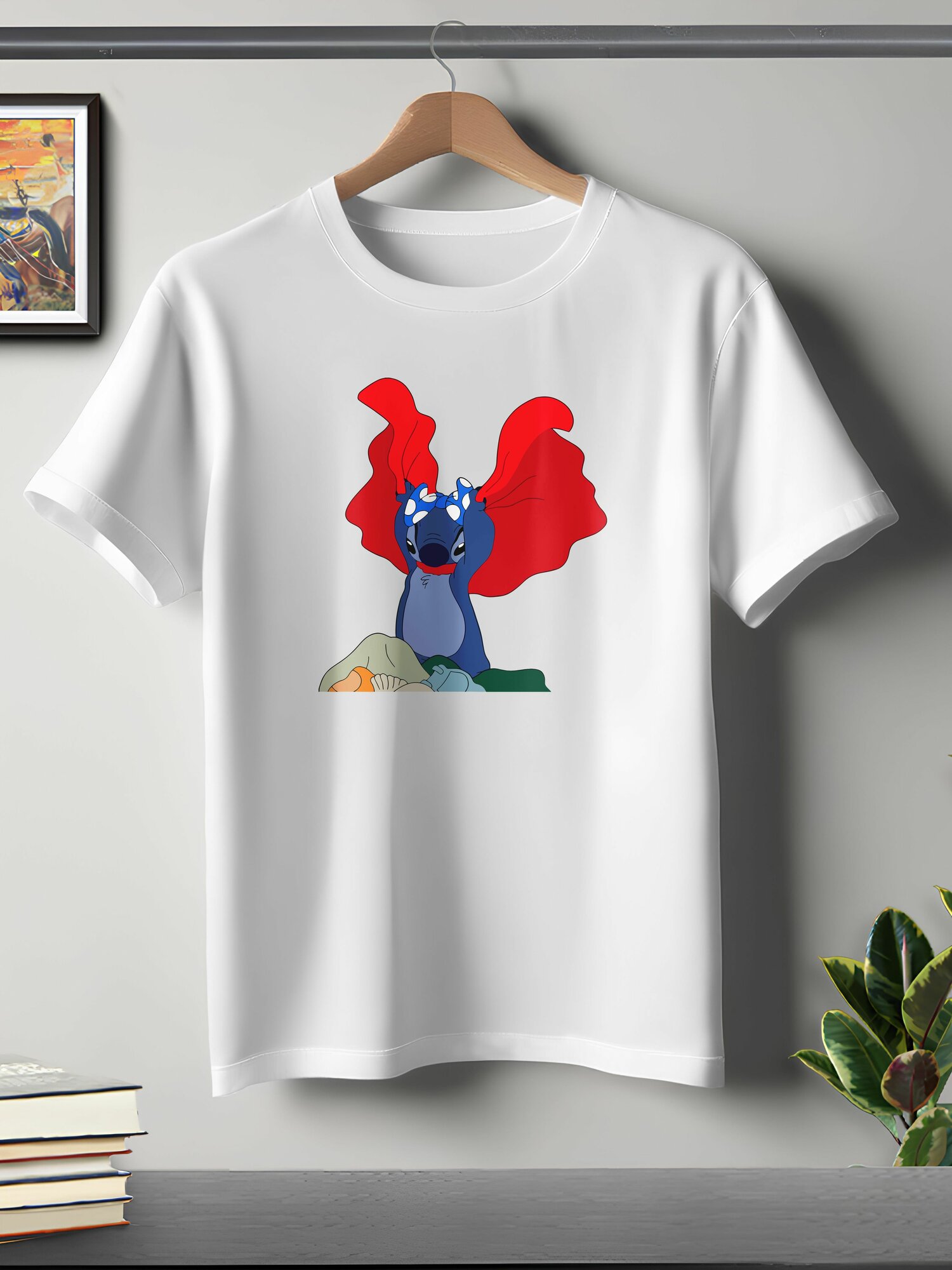 Футболка  Детская ONEQ 122 (7-8) размер с принтом Стич, белая