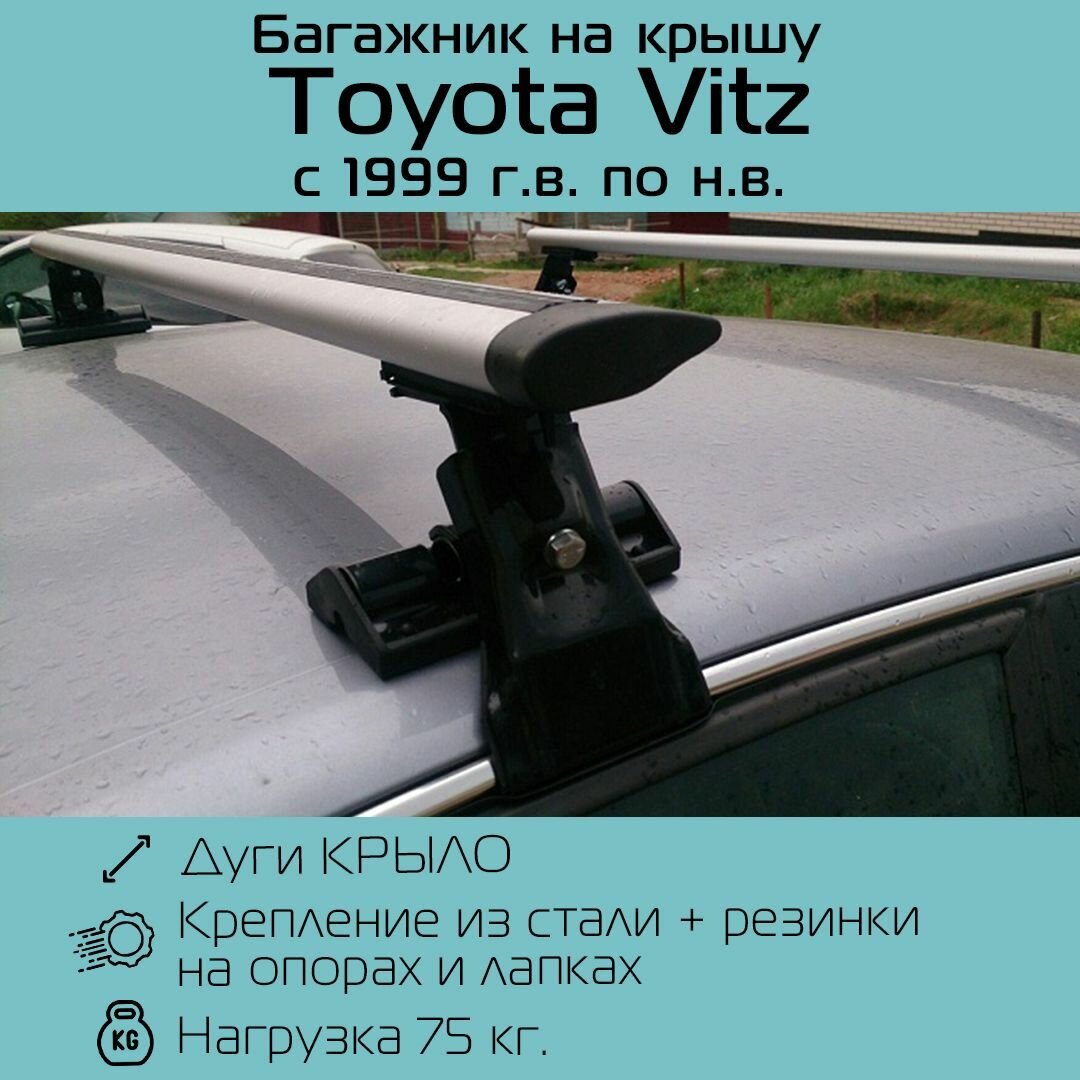 Багажник на гладкую крышу Inter D-1 крыловидный 120 см для Toyota Vitz 1999 - по н. в. / Багажник Интер Д-1 для Тойота Витз