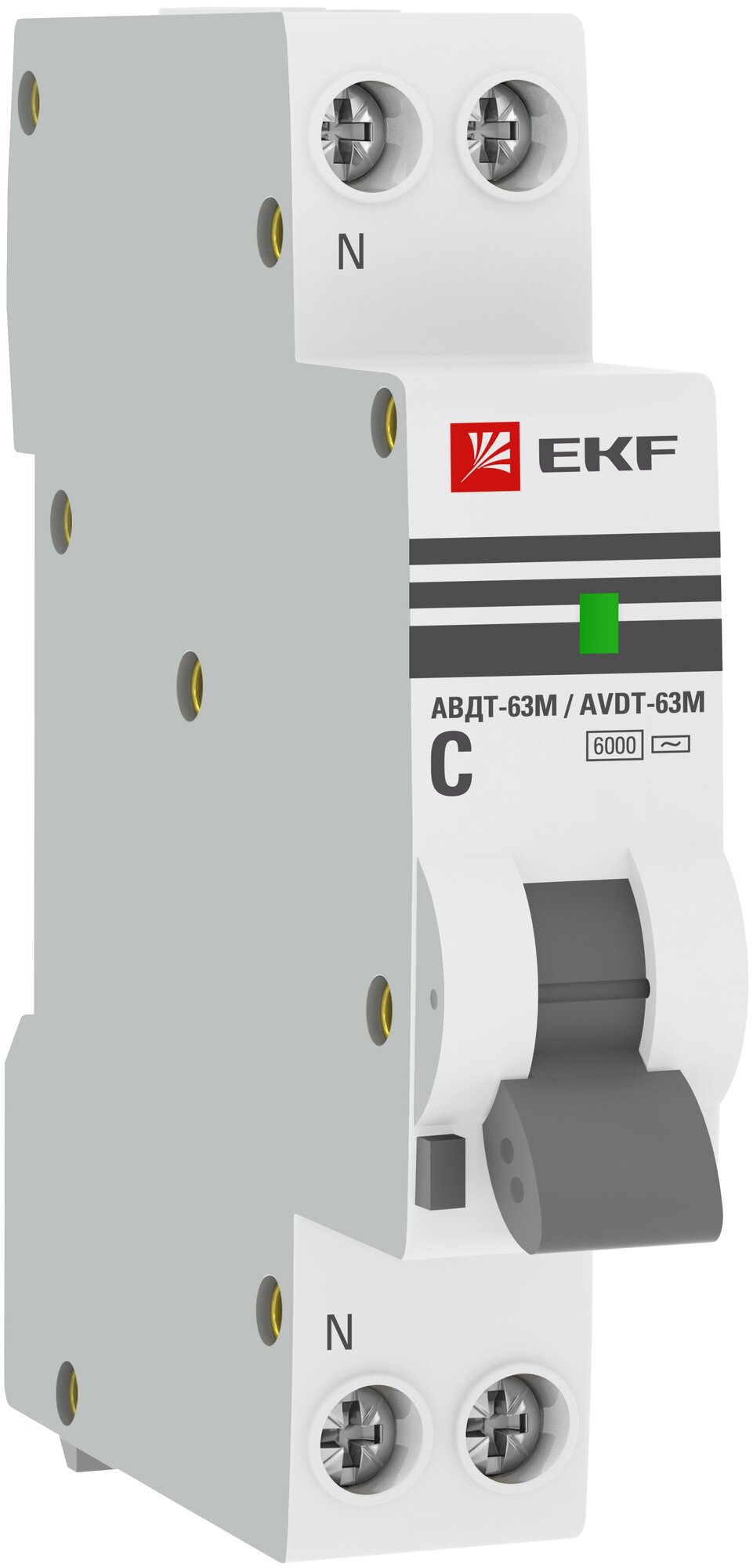 Дифавтомат EKF PROXIMA АВДТ-63М 25А, 30мА, тип А, х-ка C, 1P+N (двухполюсный), электронный, компактный (1 модуль), 6кА