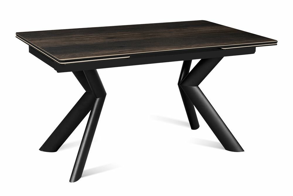 Стол обеденный керамический раздвижной RIO 140 DARK OAK CER на металлокаркасе, столешница керамика, 140(220)х85 см (темный дуб/черные ножки)