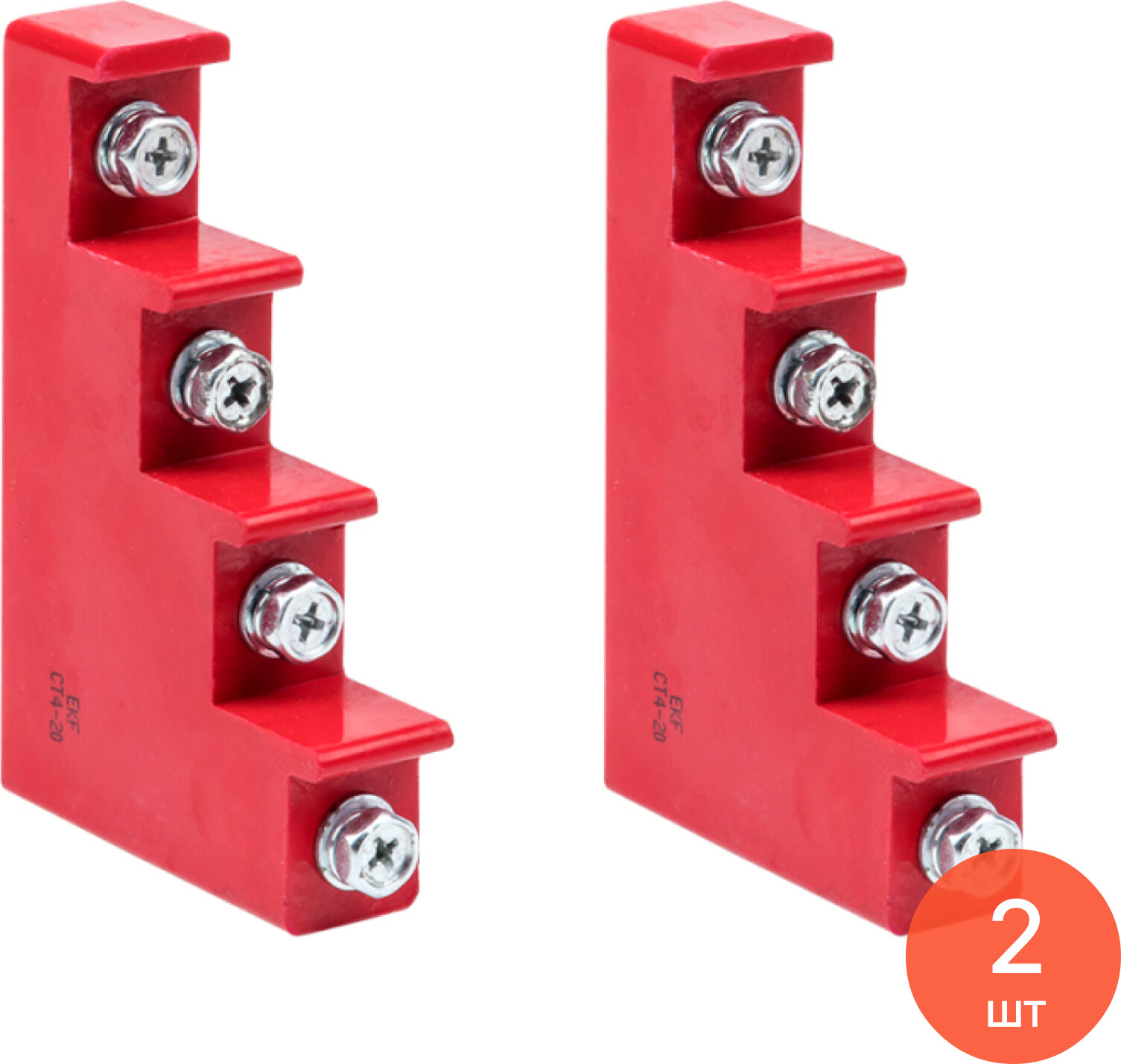 Изолятор EKF / ЕКФ PROxima шинный Лесенка, из пластика, красный, 4 полюса 300А 6кВ, plc-sl-300 / электрика (комплект из 2 шт)