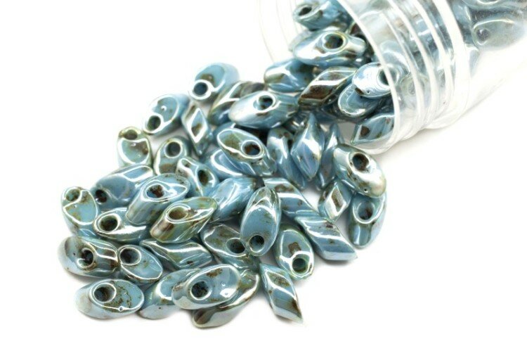 Бисер японский MIYUKI Long Magatama #4514L зеленая морская пена, непрозрачный глянцевый пикассо, 10 грамм