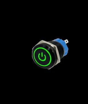 Переключатель 16mm, Momentary, GREEN POWER LED, 12-24V
