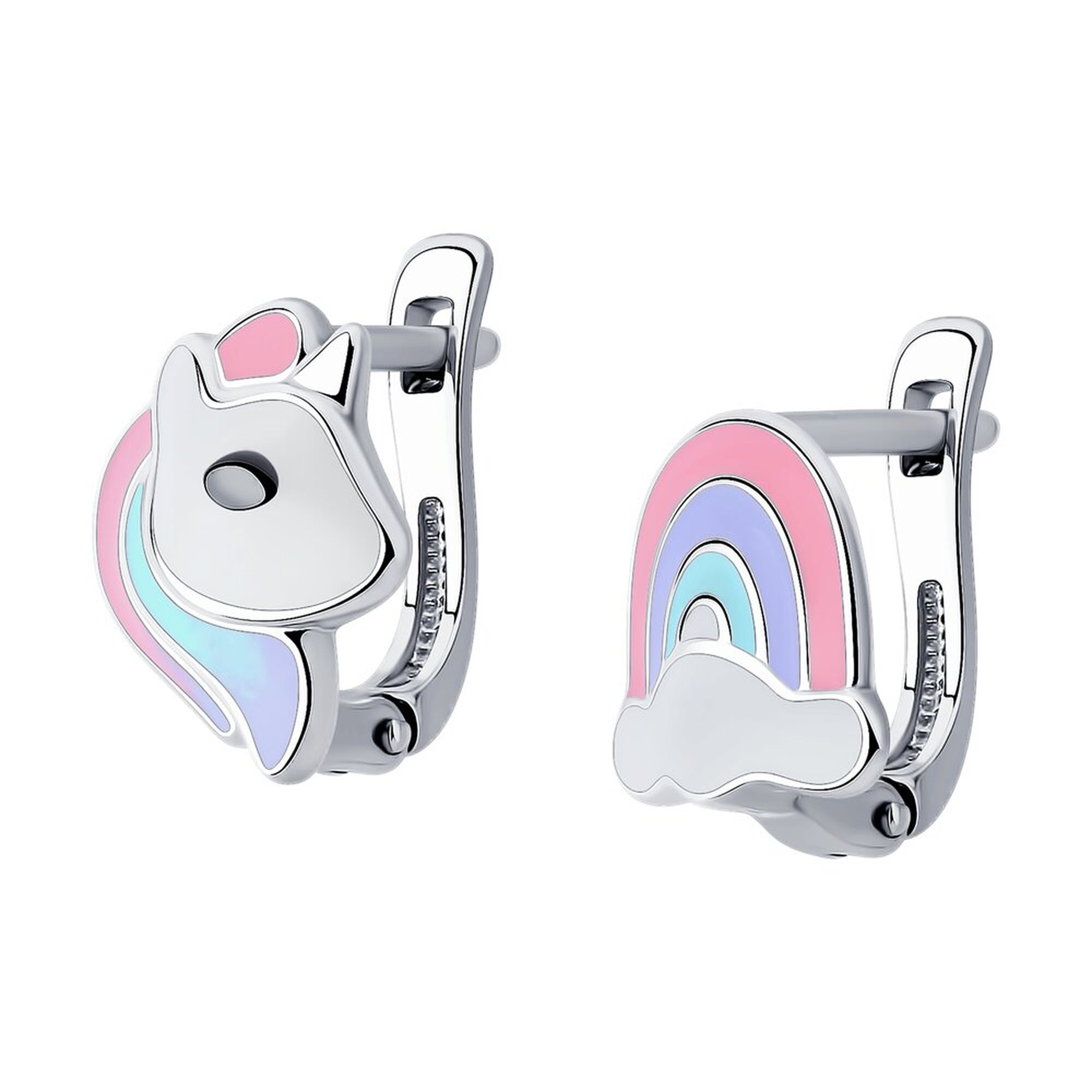 Серьги непарные, серебро, 925 проба, родирование, эмаль