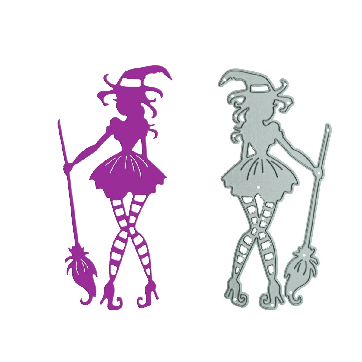 Металлический трафарет ведьма с метлой