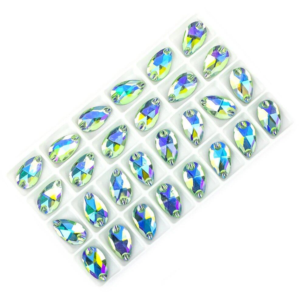 Стразы хрустальные 7x12 мм, Lt peridot AB, 72шт