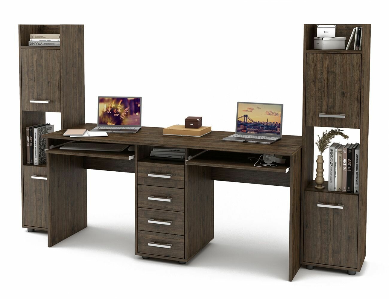 Стол письменный для двоих со стеллажами Остин (Ливерпуль) 8К письменный стол, тумба, стеллаж,