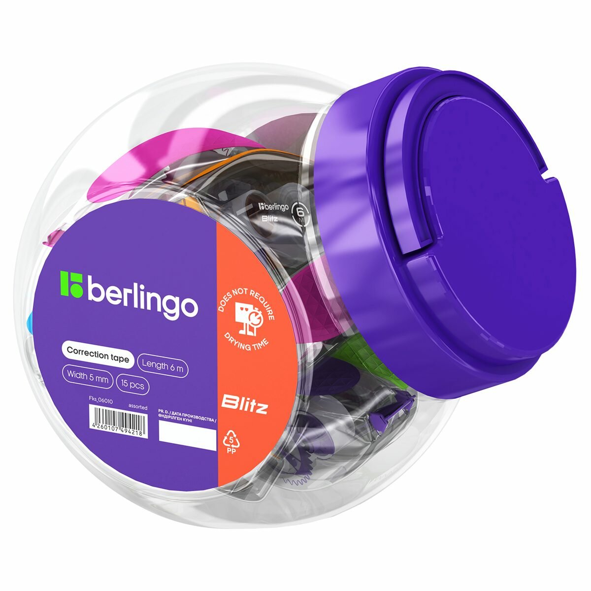 Корректирующая лента Berlingo Blitz, 5мм x 6м (Fks_06010), 15шт.