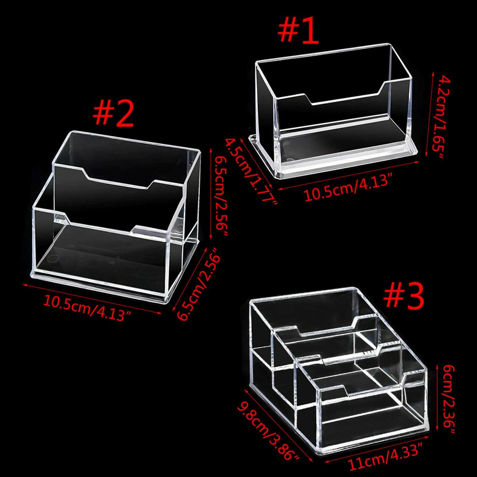 Многоцелевой настольный держатель для визитных карточек. Прозрачный органайзер. 3 наклонных отделения. Вместимость: 210 карт.