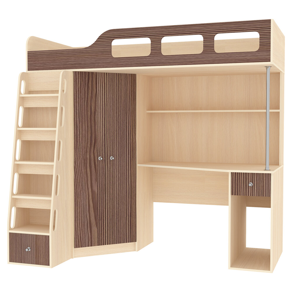 Астра-7 кровать чердак Дуб Молочный Бодего Темный