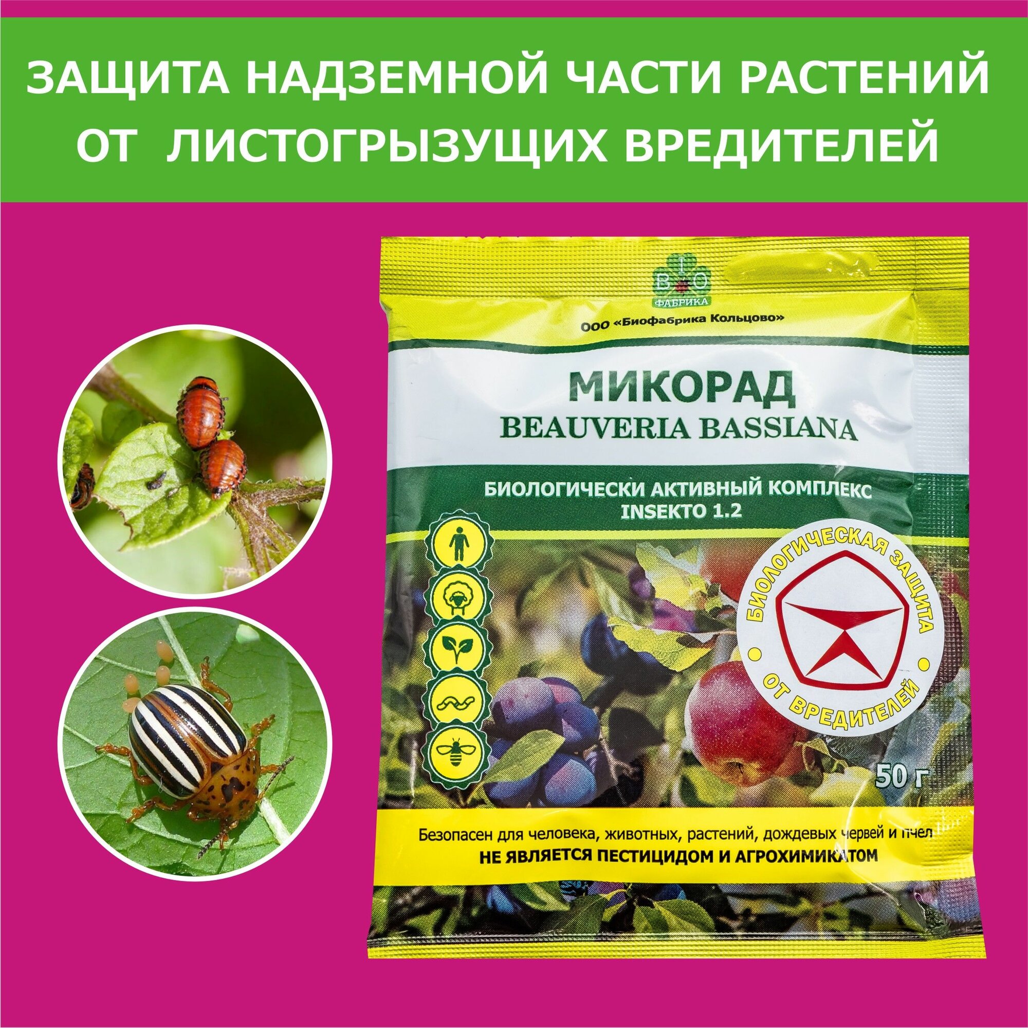 Микорад INSEKTO 1.2 натуральный био активный комплекс для защиты растений от листогрызущих вредителей 50 гр,