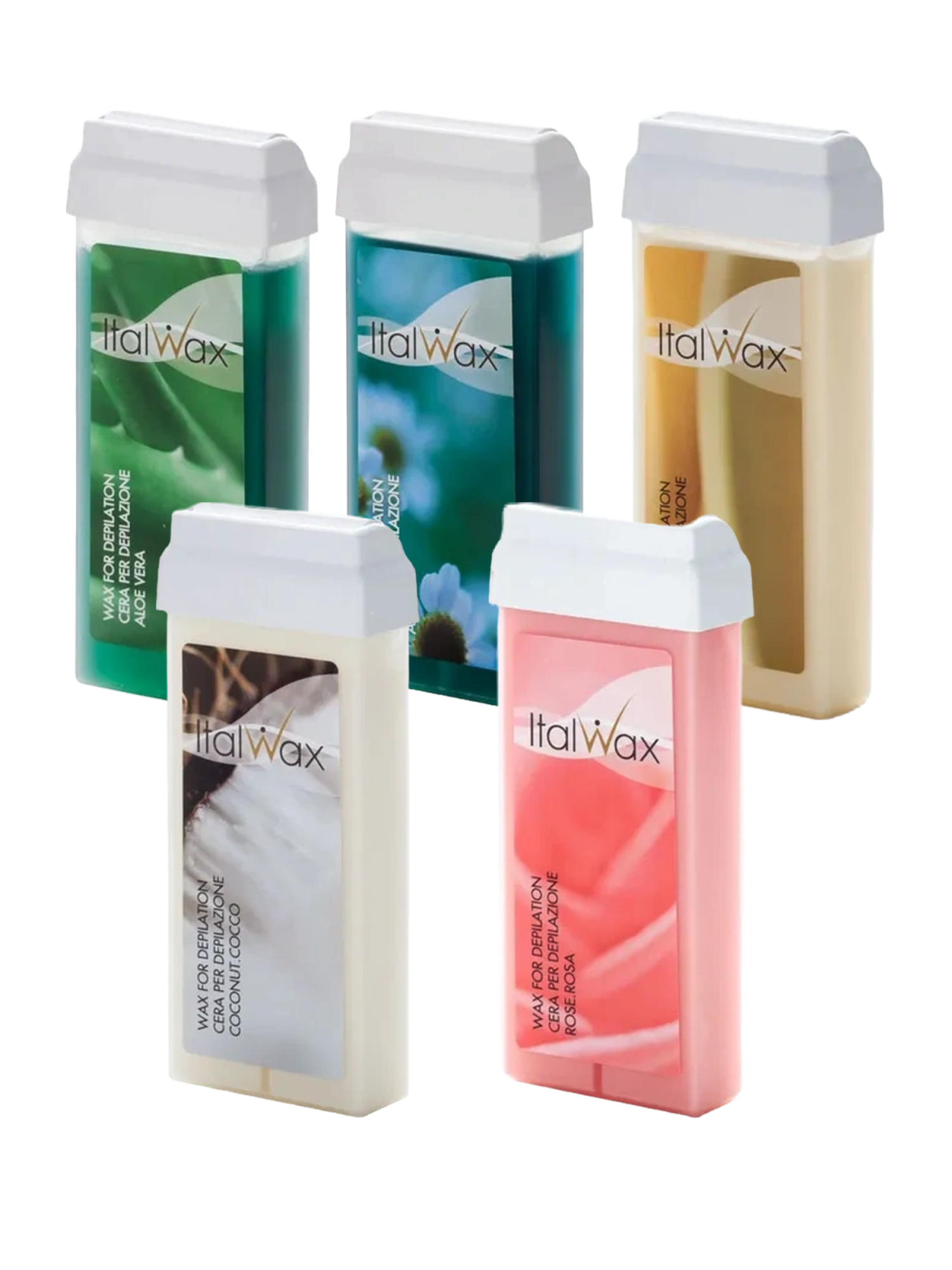 Воск в картридже ITALWAX NATURA набор из 5 шт по 100 мл, Алоэ, Азулен, Банан, Кокос, Роза