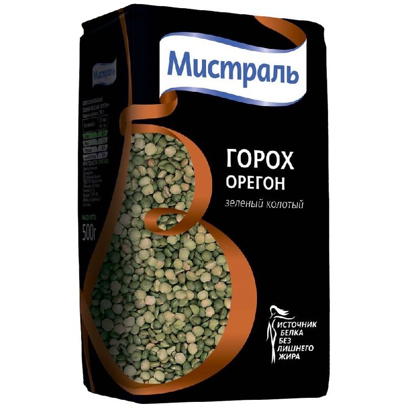 Горох мистраль шлифованный колотый Зеленый Орегон /пакет/ 500г
