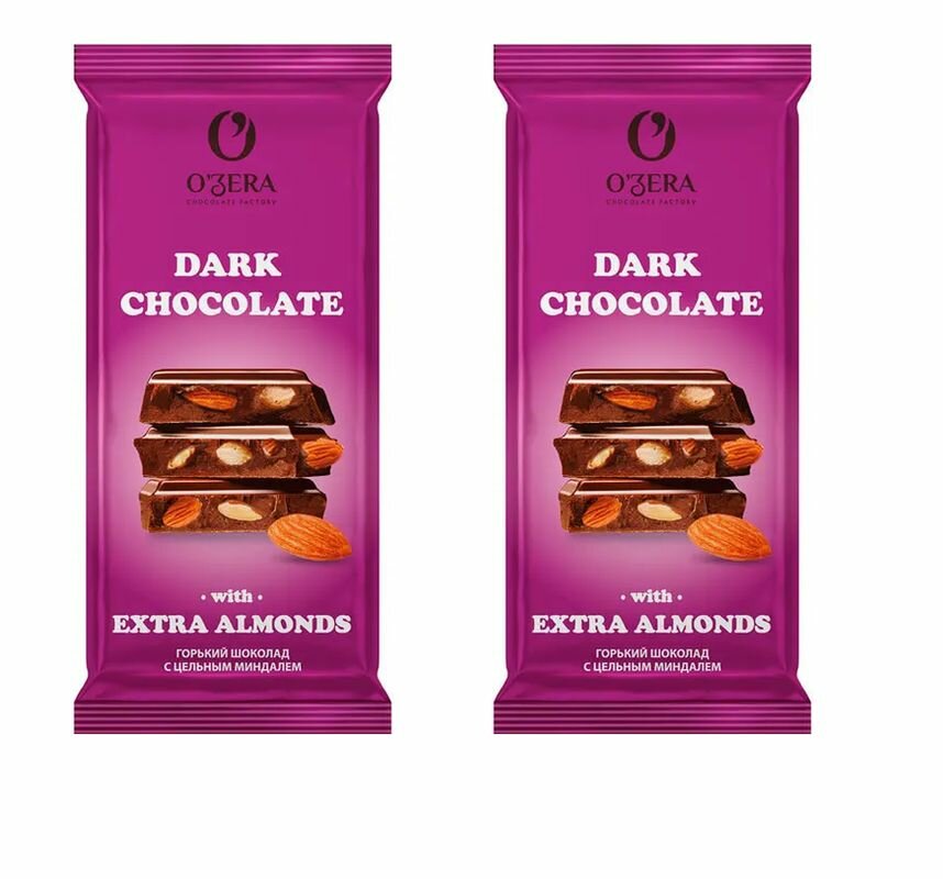 O'Zera Шоколад горький Dark & Extra Almond, 90 гр, 2 уп.