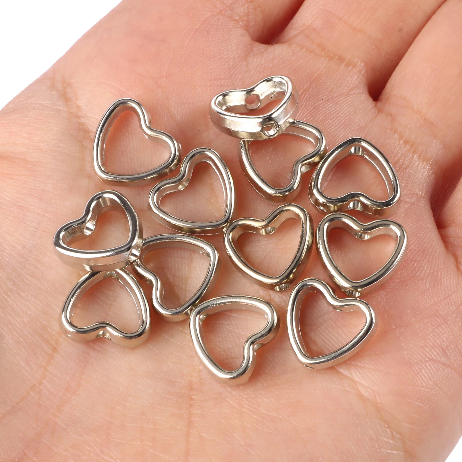 50шт серебряные рамки сердца для бижутерии 10x12mm