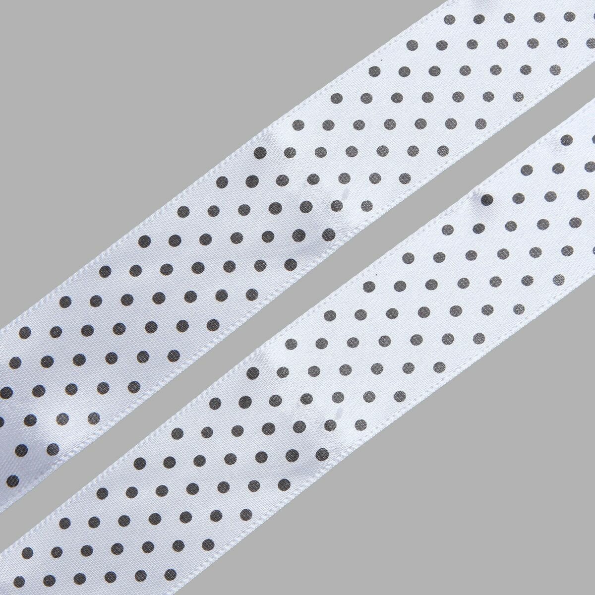 Лента атласная 'Горох', 25мм*3м (черно-белый)