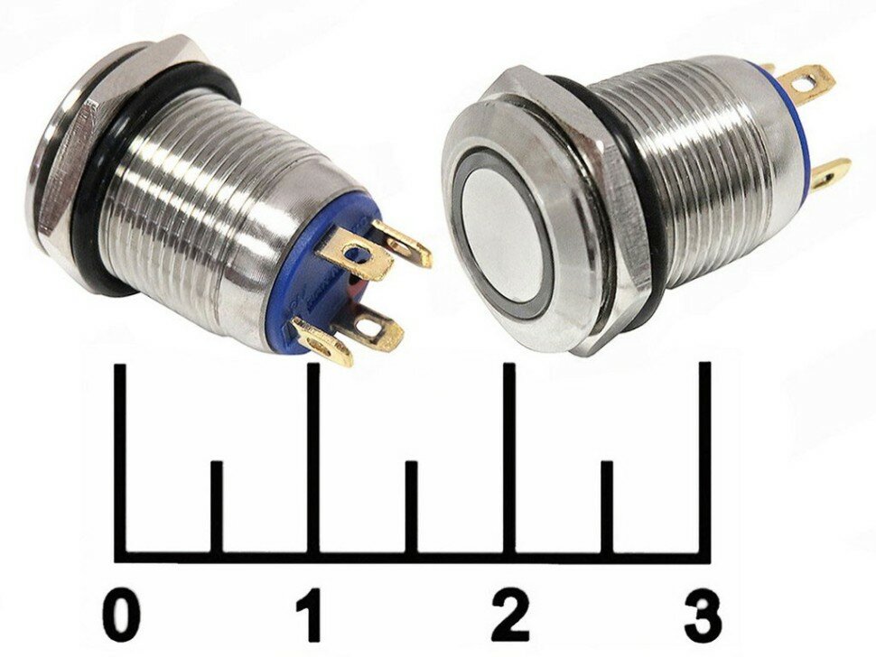Кнопка без фиксации антивандальная красная металл 3V (12мм) (круг) 4 контакта (314(13))