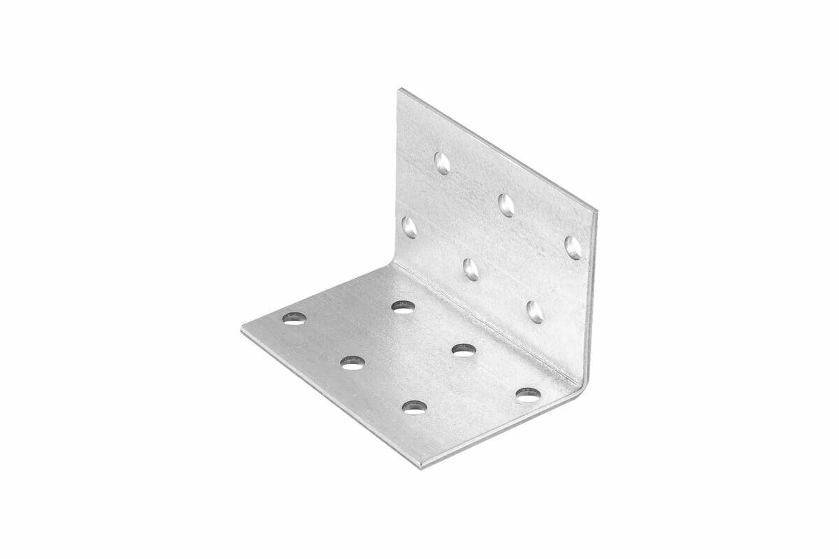Крепежный равносторонний уголок Ремофольор KUR 2 мм 60×60×100 мм из стали с покрытием цинка для дерева, пластика и металла, крепления к бетону и кирпичу.