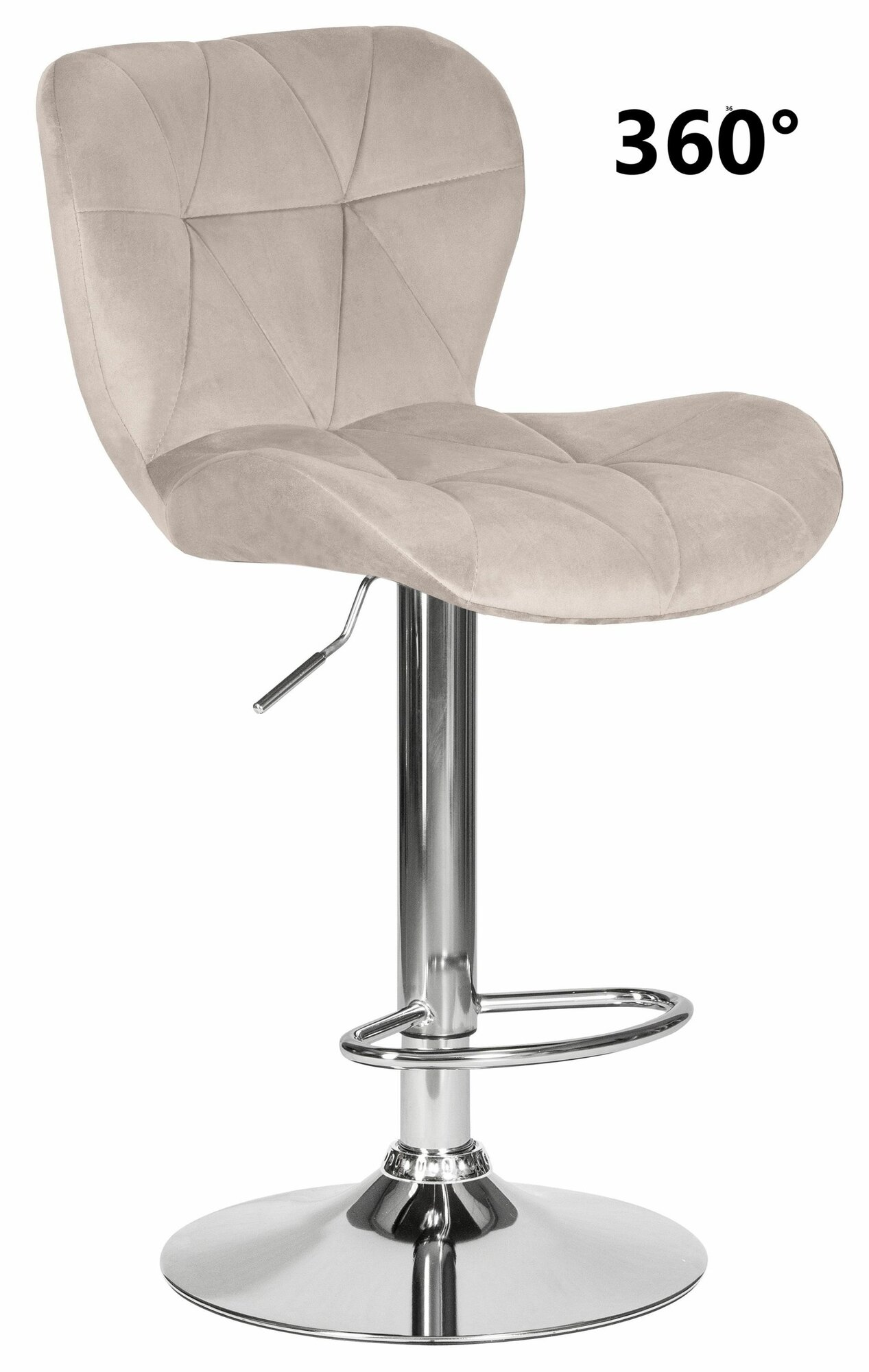 Велюровый барный стул без подлокотников Барни, регулировка высоты газлифт, хромированный (оригинал)