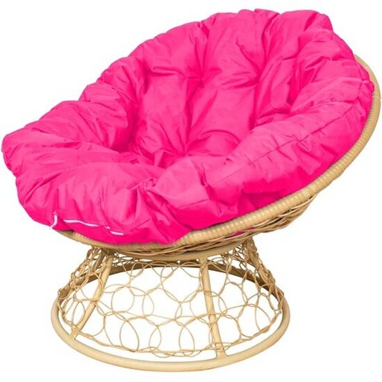 Кресло M-group папасан с ротангом бежевое, розовая подушка