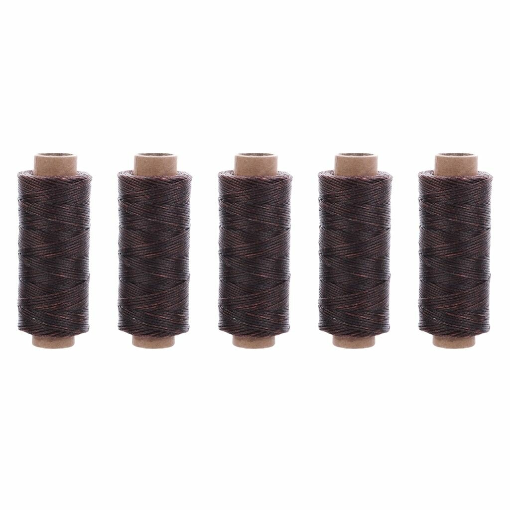 5 рулонов прошитой вручную плоской вощеной нити из кожи темно-кофейного цвета