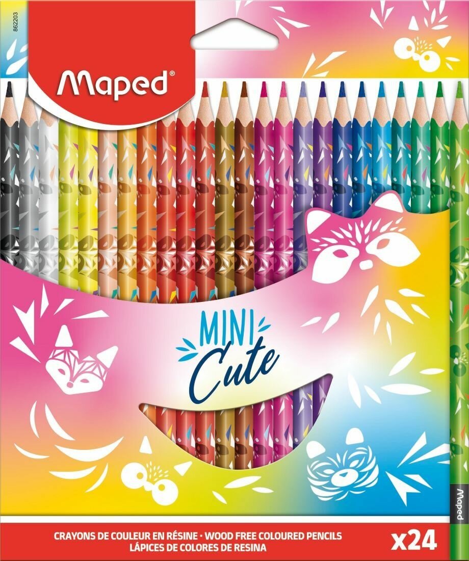 Карандаши цветные Maped Mini Cute 3 гранные, заточенные, пластик, декоративные, 24 цветов (862203)