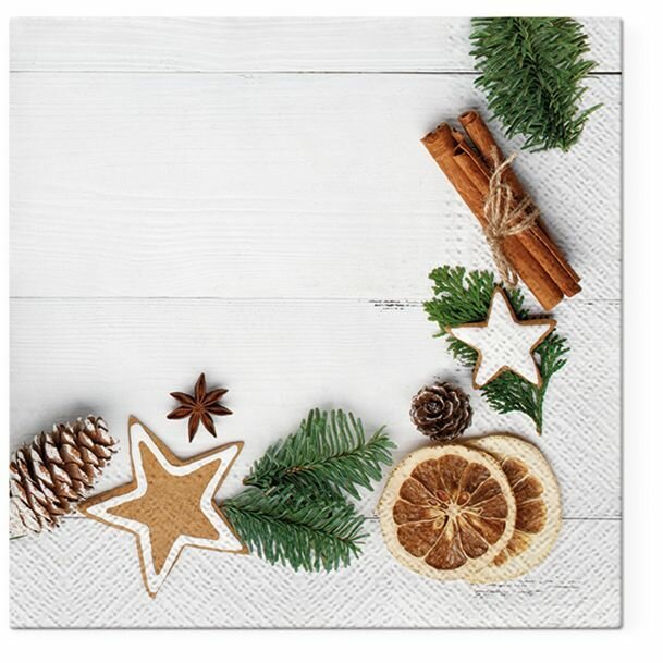 Салфетки PAW Decor Collection "Lunch", Tete-a-tete, Натуральная рождественская рамка, трехслойные, для декупажа, 20 шт