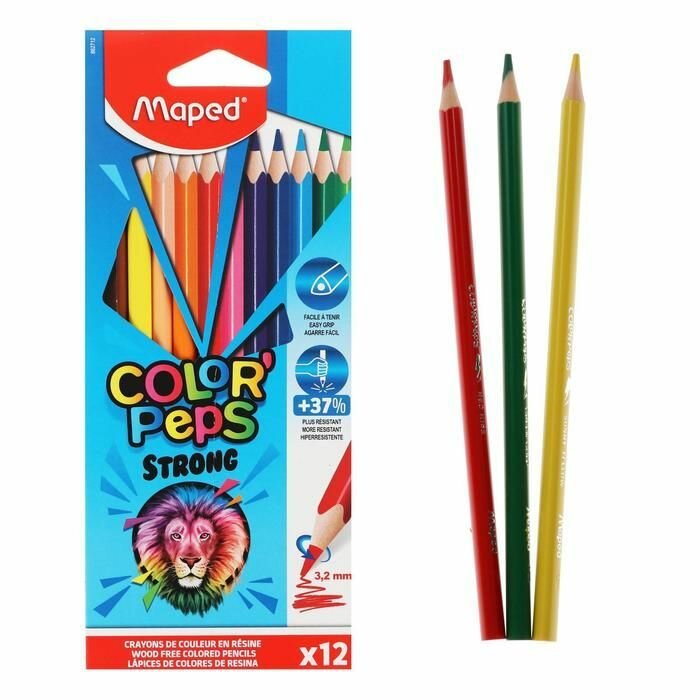 Карандаши цветные Maped Color'Peps Strong, 12 цветов, пластиковые