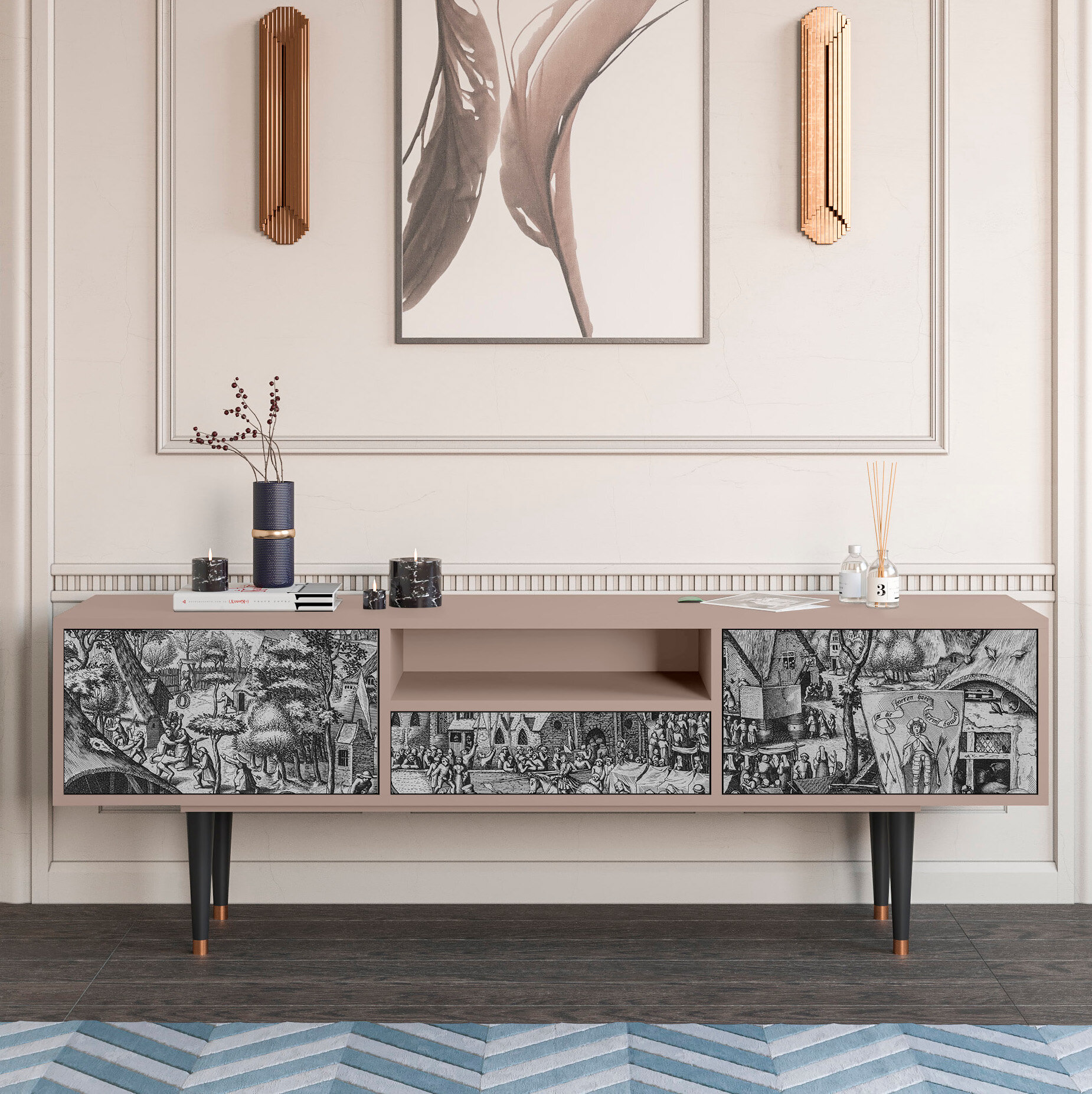 ТВ-Тумба - STORYZ - T6 The Festival of Saint George by Pieter Breugel, Размер - 170 x 69 x 41 см, Цвет корпуса - , Бежевый