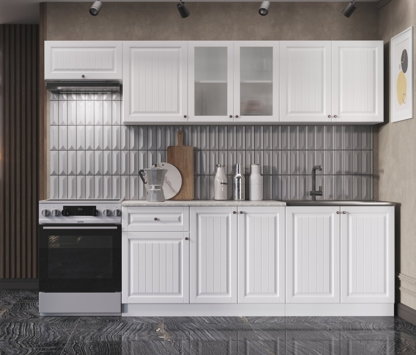 Кухонный гарнитур, кухня, готовый комплект Хозяюшка 2,6 м Акация белая