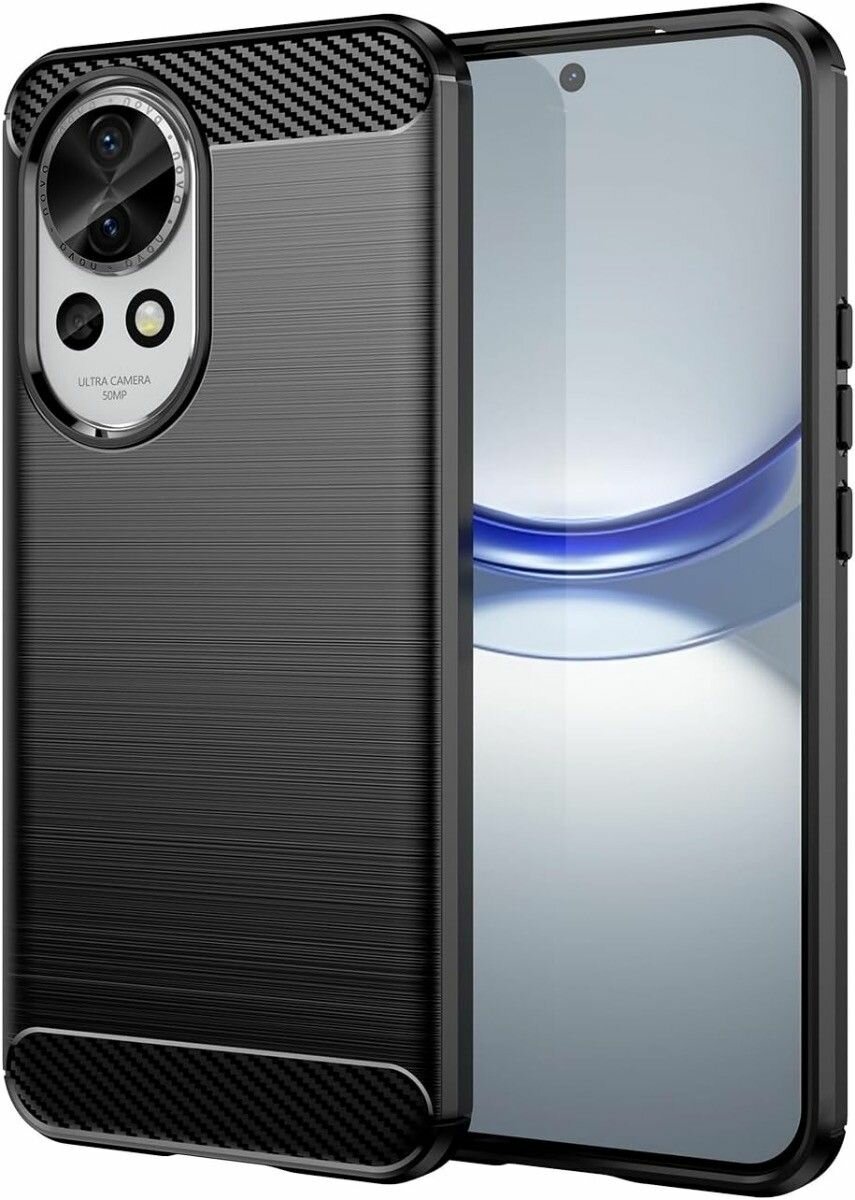 Чехол на Huawei Nova 13 силиконовый карбон сталь чёрный противоударный