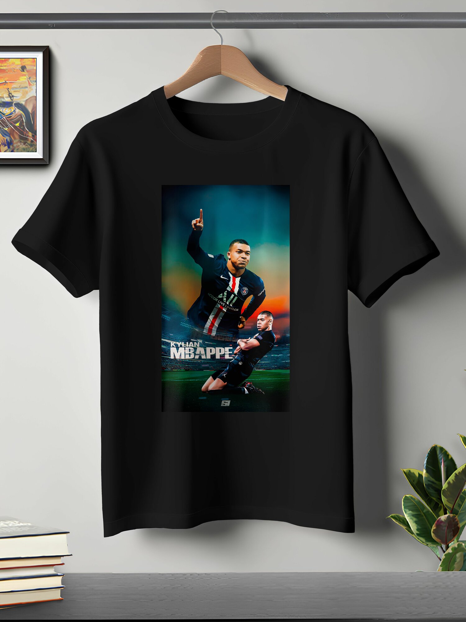 Футболка ONEQ унисекс 42-44 (XS) размер с принтом Килиан Мбаппе, черная