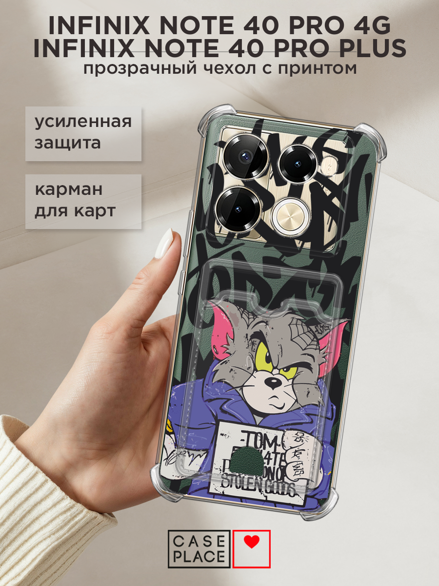 Чехол на Infinix Note 40 Pro 4G/40 Pro Plus (Инфиникс Нот 40 Про 4G/40 Про Плюс) с картой и принтом Том и Джерри