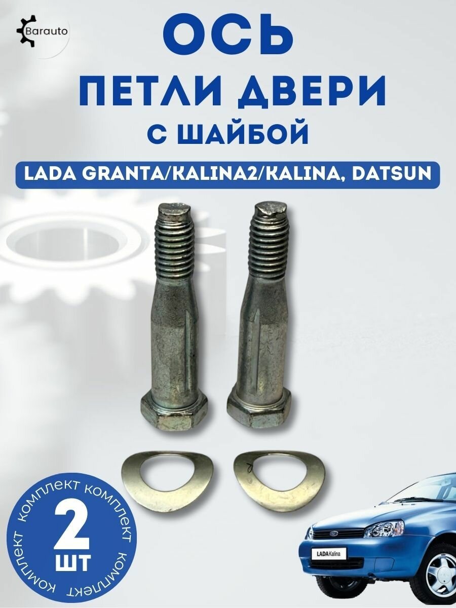 Ось петли двери с шайбой для Лада Калина, Калина 2, Гранта, Datsun, комплект 2 шт.