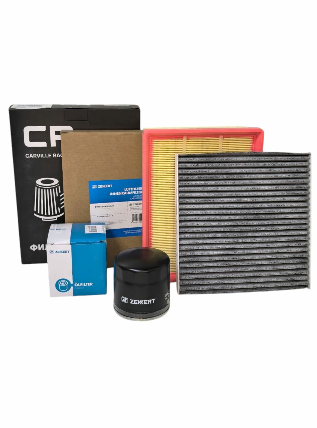 Набор фильтров (воздушный+салонный угольный+масляный) Чанган Алсвин 1.5 23- (Changan Alsvin) CARVILLE RACING Zekkert 1109160-QC01P 1109190-BS01 8119030-BS01 EA0081900AA