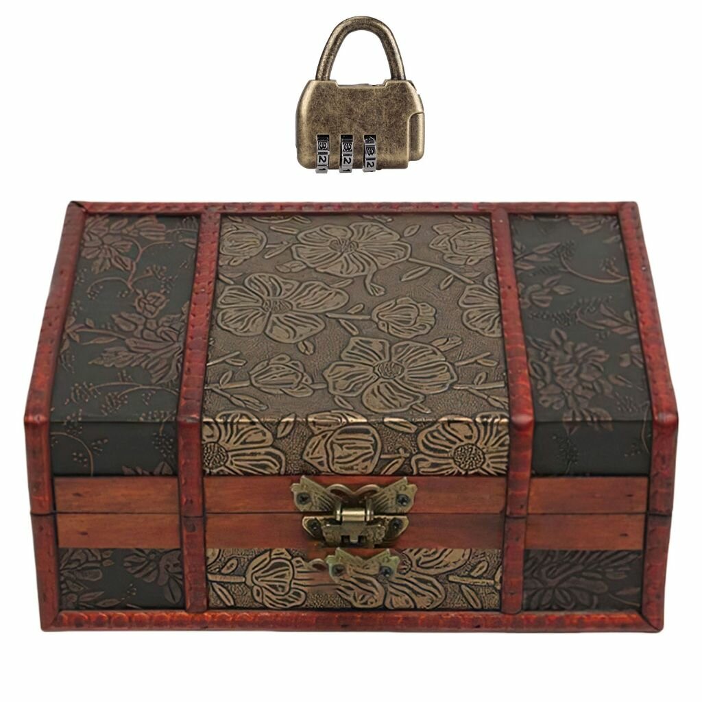 Ящик для хранения, Ретро деревянная коробка с кодовым замком - лотос с замком Фу