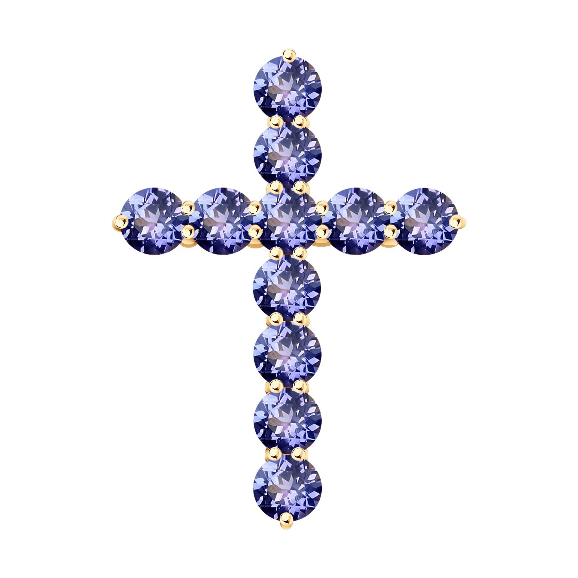 Крестик, красное золото, 585 проба, танзанит