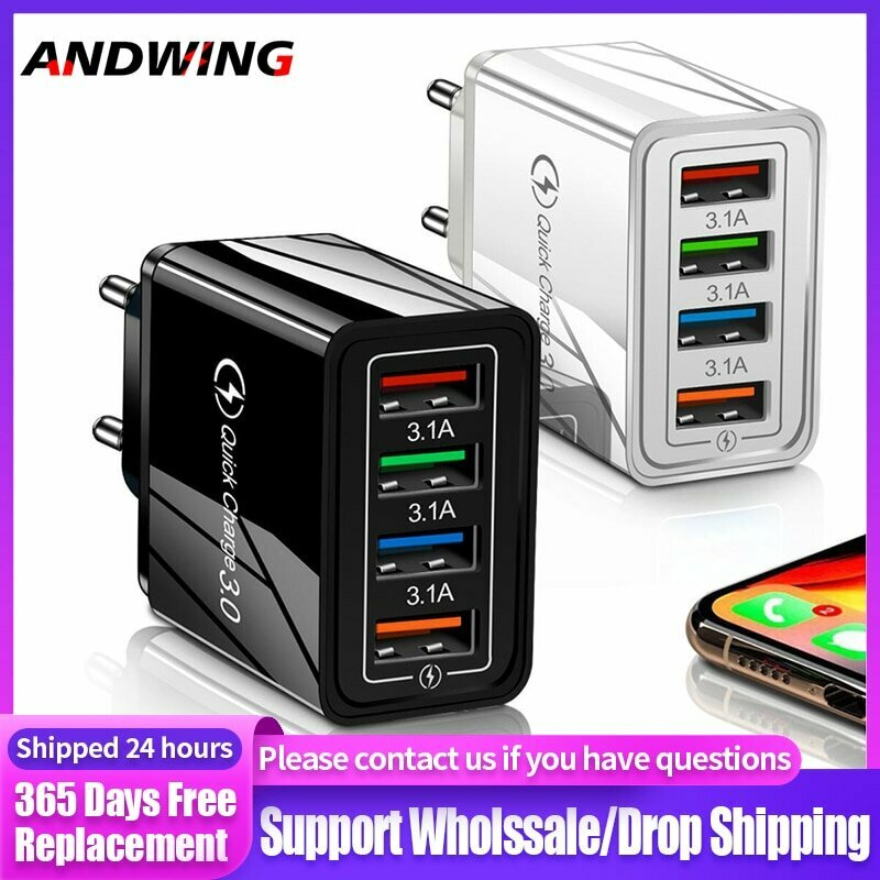 Зарядное устройство USB с вилкой ЕС/США, быстрая зарядка 3.0 для телефона, адаптер для iPhone 12 Pro Max, планшета, портативное мобильное зарядное устройство, быстрая зарядка