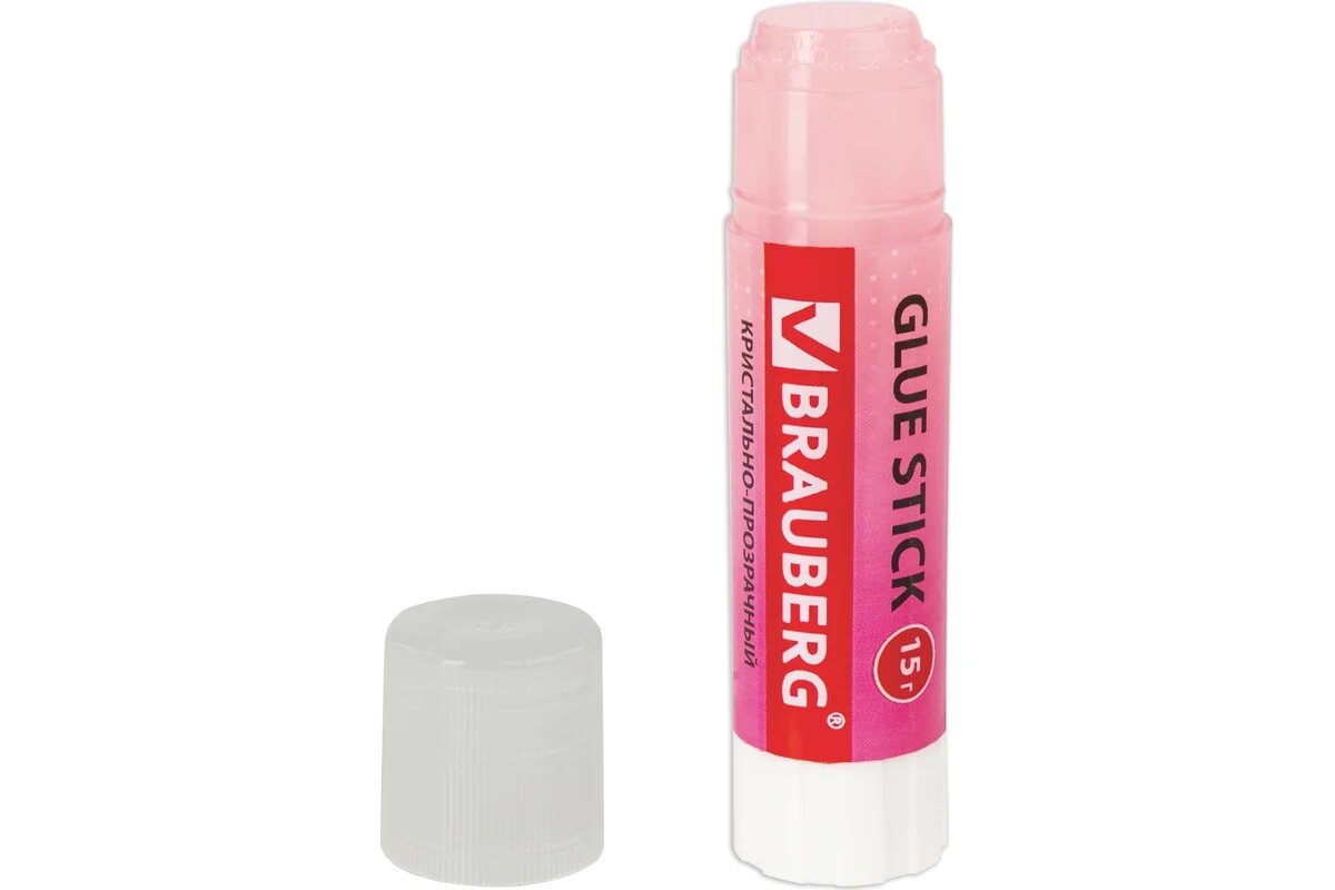 BRAUBERG Клей-карандаш COLOR Crystal 15 г прозрачный ассорти цветов для творчества