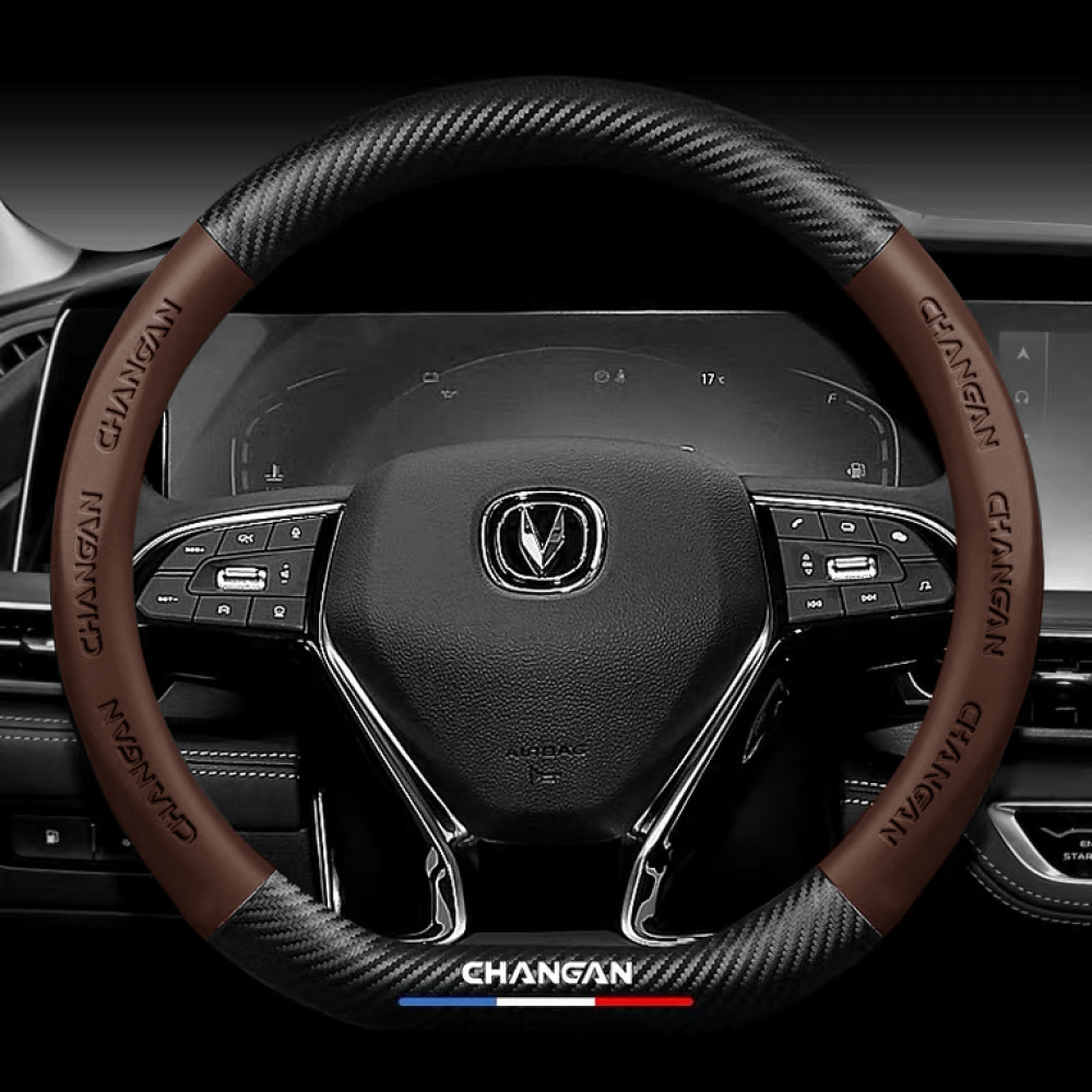 Спортивная оплетка-чехол на руль для автомобиля Changan UNI-K, CS35PLUS, CS55, CS75FL (форма D- размер М) диаметр 37-38 см из качественной натураль.