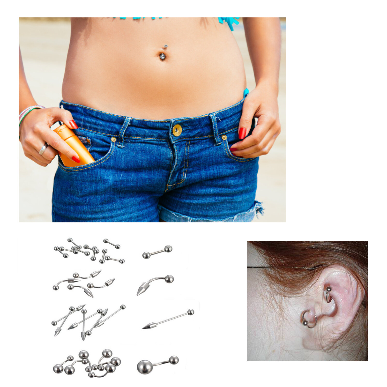 85 шт. пирсинг для тела, нержавеющая сталь, нос, подкова, губа, язык, бровь, козелок, пирсинг для тела, пупок, кольцо, штанга
