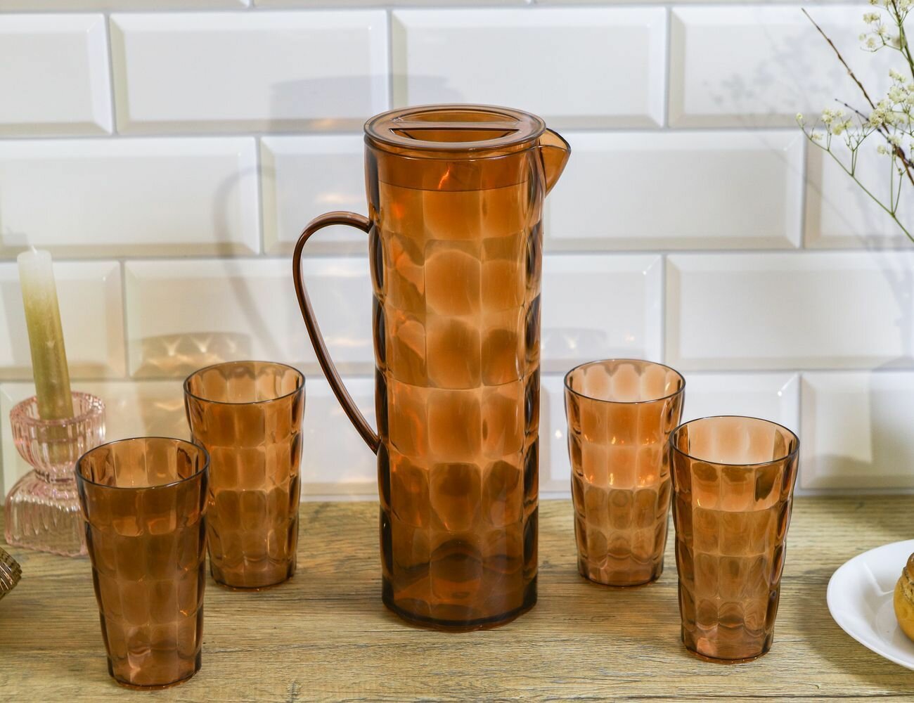 Набор ламберт - кувшин и 4 стакана, пластик, терракотовый, 29 см, Kaemingk 827049