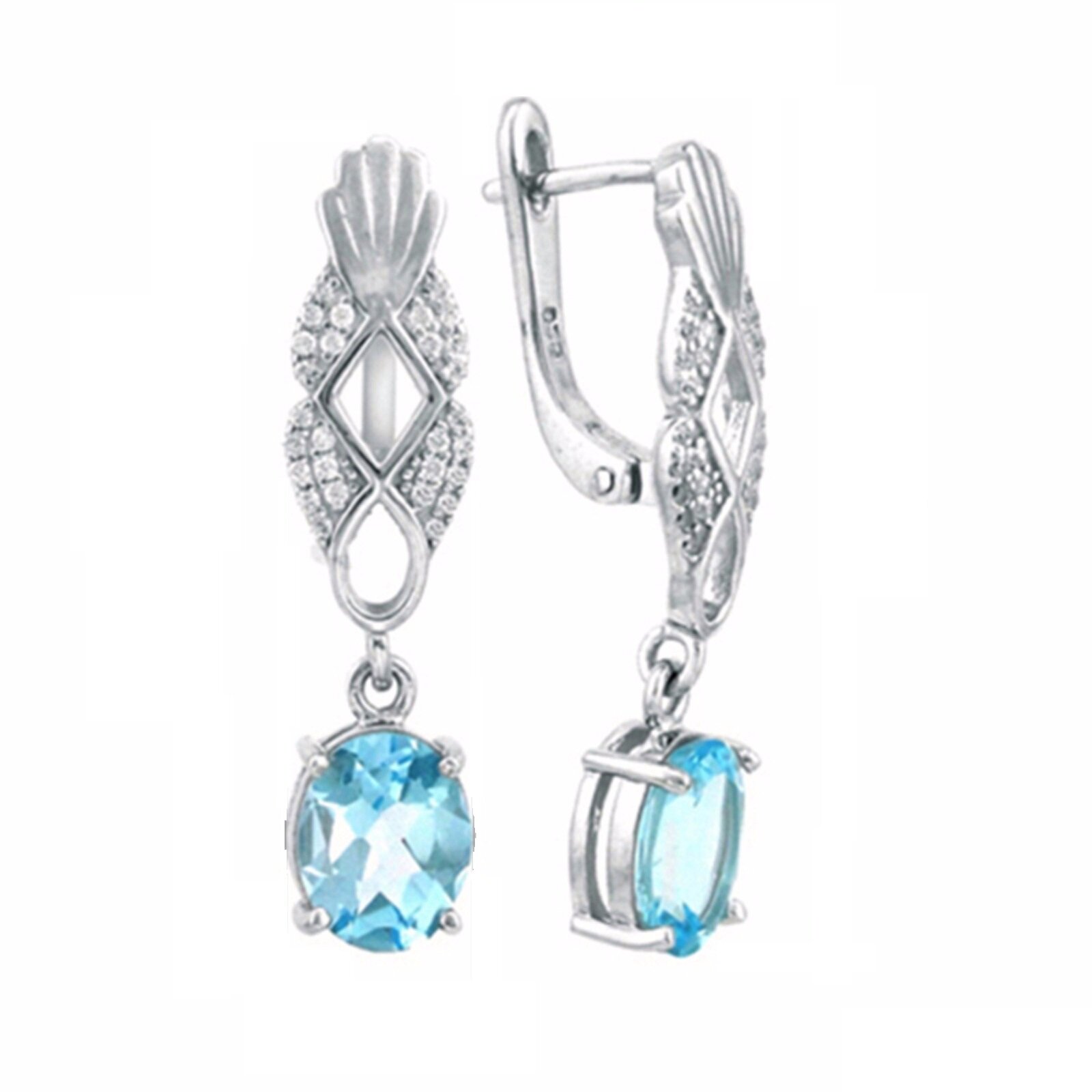 Серьги, серебро, 925 проба, родирование, фианит, топаз