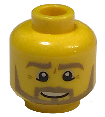 Minifigure, Head Beard Dark Tan Angular, Pupils, Bottom Eyelid Line, Teeth Pattern, 3626pb0849a Yellow U
